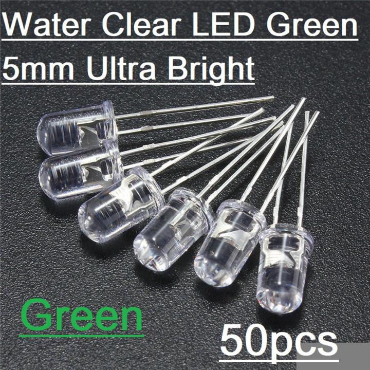 50Pcs- Transparent GREEN 5mm Water Clear LED Green 5mm Ultra Bright ...