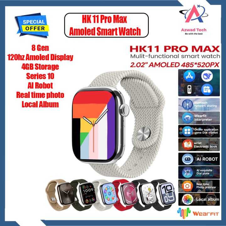 HK11 PRO MAX 8th Gen 120hz AMOLED Display 4GB Storage Series10, Internet Connectivity 46mm with ...