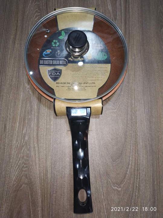 BD-KOR 22 CM Marbel Coating Layer Non-Stick FryPan With Glass Lid Cover ...