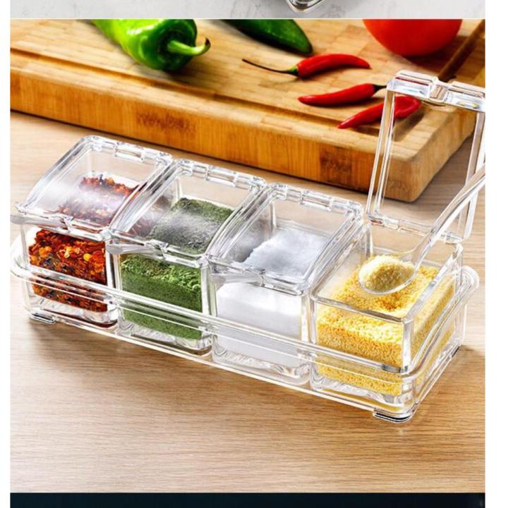 4 IN 1 Crystal Seasoning Box Acrylic Spice Container Jar Condiment ...