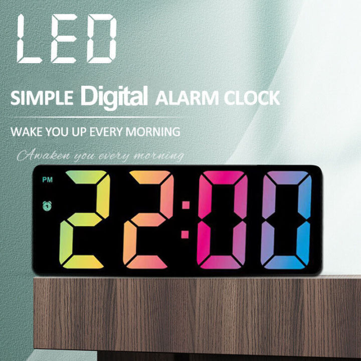 LED Digital Clock Bedside Alarm Clock Large Number Display Colorful Big ...