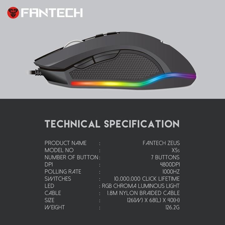 FANTECH X5s Zeus RGB Macro Programming Gaming Mouse | Daraz.com.bd