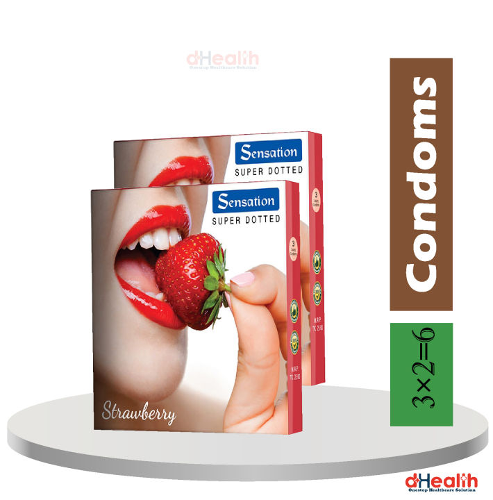 Sensation Supper Dotted Strawberry Condoms 2,s Pack (3x2=6) | Daraz.com.bd