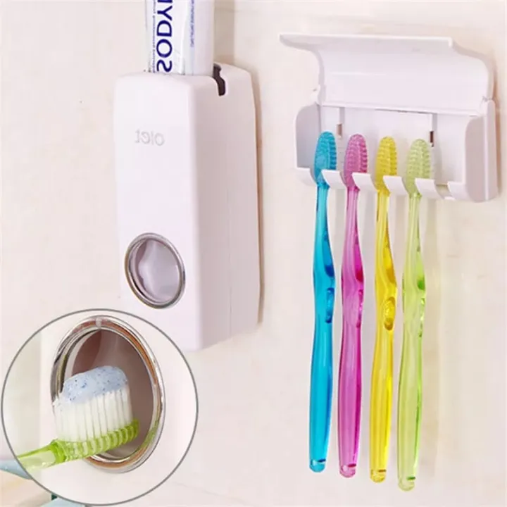 Plastic Toothbrush Holder Portable 5 Colors Automatic Toothpaste Dispenser Wall Mount 1 Set ...