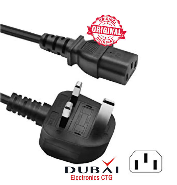 Desktop power cable 3 pin 1.5m-black with fuse | Daraz.com.bd