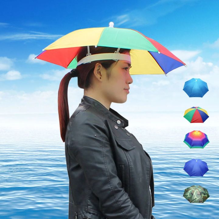55CM Outdoor Rain Umbrella Cap Hat Portable Fishing Anti-Sun Umbrella ...