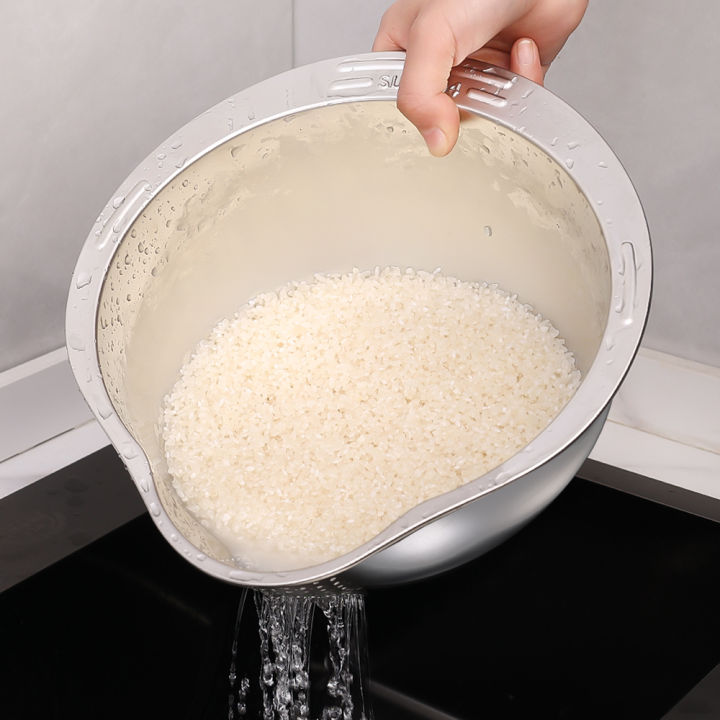 Rice Washer Strainer Bowl Stainless Steel Rice Washing Bowl Rice Sieve ...