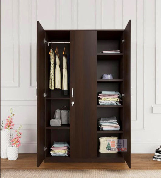Chocolate Color Partex MDF Laminated Board 3 part Almirah with clothes ...
