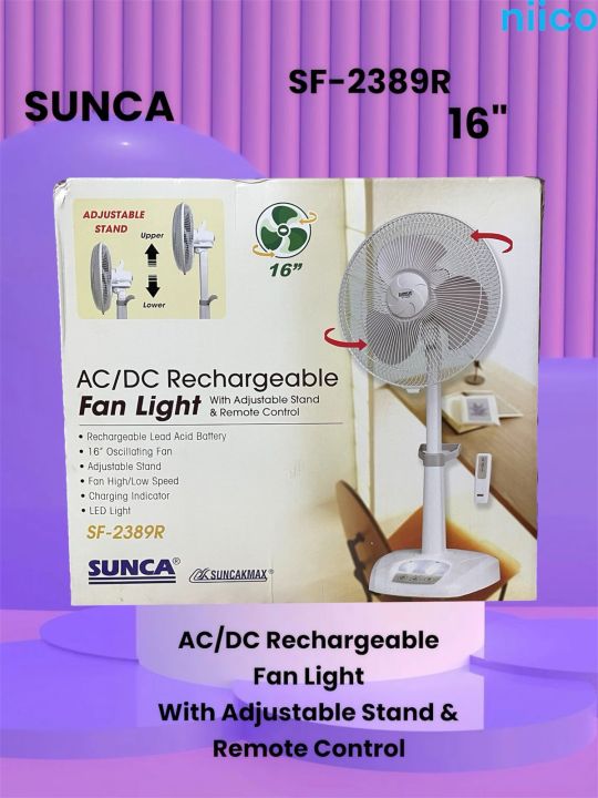 Ultimate Rechargeable AC/DC Fan Sunca Double Battery Multi-Function 16 ...