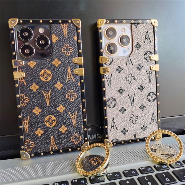 Luxury Flower Cover Square Geometric Pattern Leather Case For Samsung ...