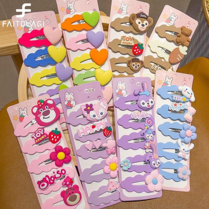 5PCS/Set Girls Cute Cartoon Bear Flower Hair Clips Kids Lovely Hairpins ...