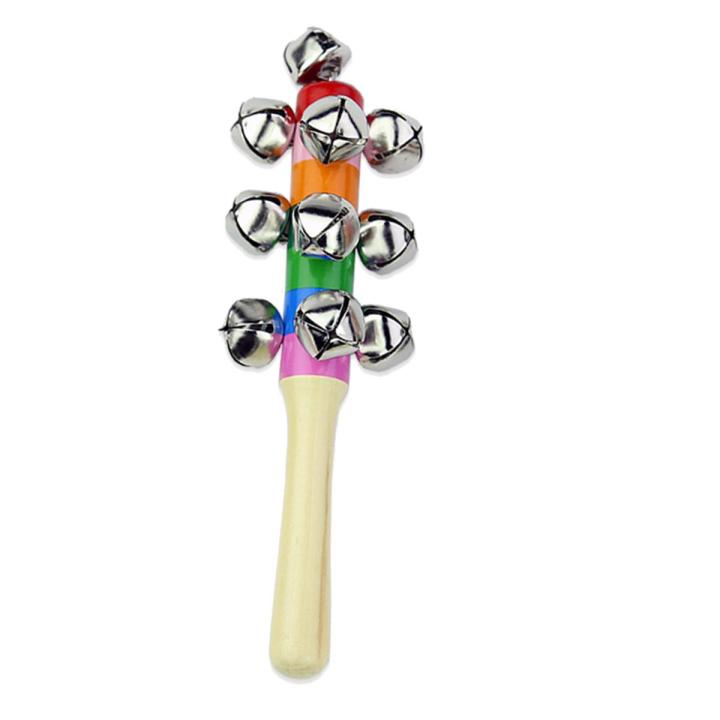 Multicolor Wooden Jingle Bells Stick Shaker Rattle Musical Instrument ...