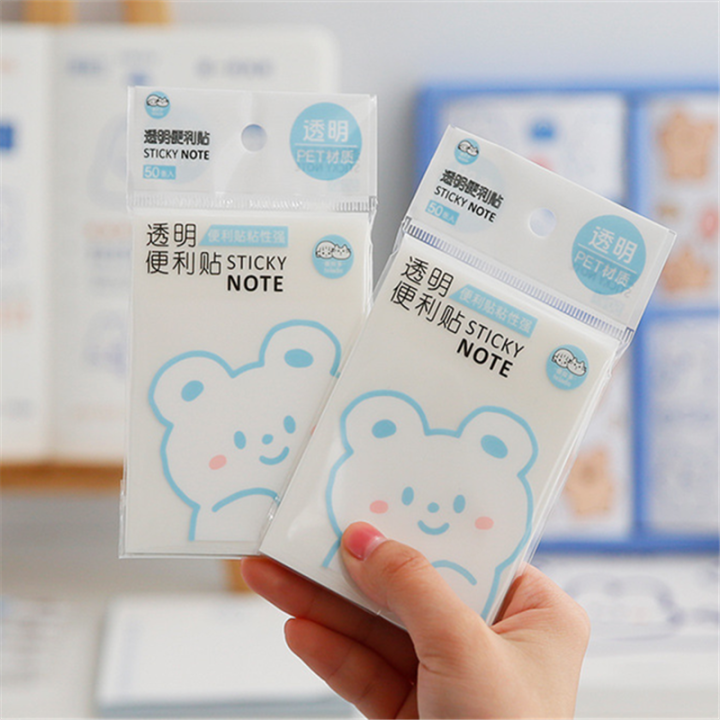 ENWEI 50Pcs Transparent Sticky Note PET Waterproof Memo Notepad INS ...