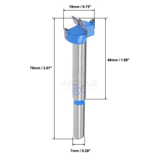 Carbide Hinge Boring Forstner Drill Bit, 19mm Diameter, 7mm Shank ...