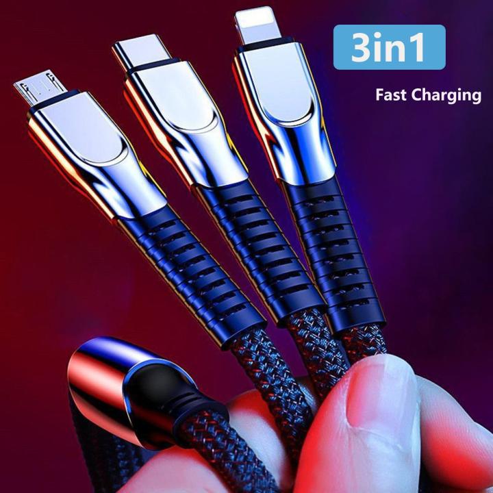 3 in 1 Data USB Cable for iPhone Fast Charger Charging Cable For ...