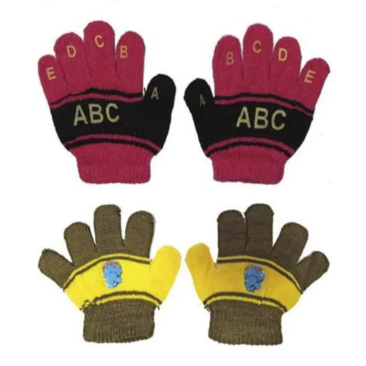 4 Pair Baby Girl and Boy Soft Feel Winter Wool Hand Gloves (Multicolour ...