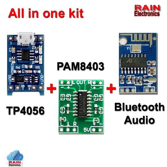 Bluetooth Speaker full kit. TP4056 charging module + PAM8403 amplifier ...