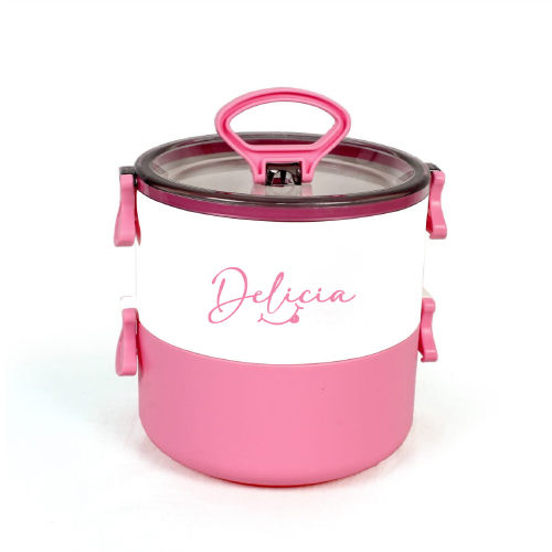 Akij Plastics Tiffin Box-Delicia Round -2 Layers - Pink & White-16029 ...