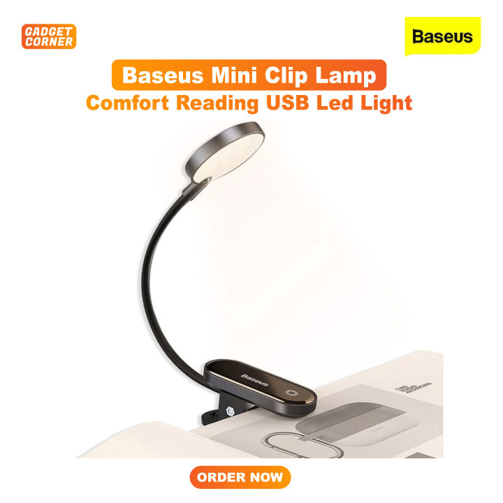 Baseus Mini Clip Lamp Comfort Reading USB Led Light Rechargeable On ...