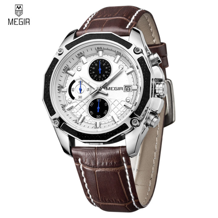MEGIR Men's Watch Brand Luxury Casual Watch Quartz Chronograph Leather ...