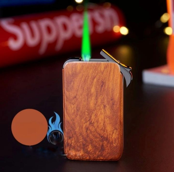 New 2024 Slim Metal butane gas lighter, green jet flame, windproof ...