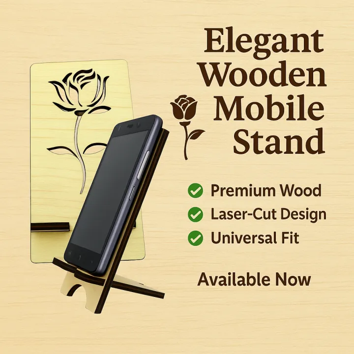 Wooden Mobile Stand – Elegant Rose Flower Laser-Cut Design | Premium ...