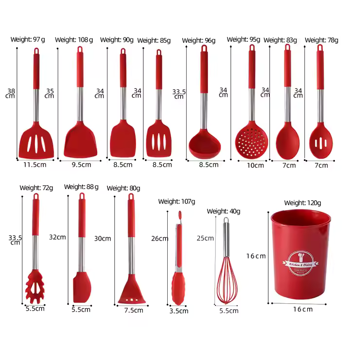 13 Pcs Food Grade Silicone Kitchen Utensil Set with Stainless Handles ...
