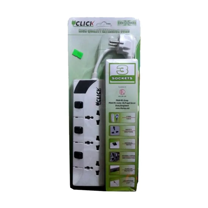 Click Safe Multi Plug 3 Pin multiplug Socket 3 Port, 5 Meter Cable, 2 ...
