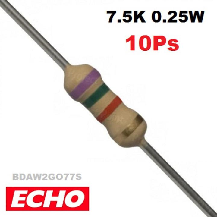 10pcs- Carbon Film Fixed Resistor Resistance 7.5K Ohm (Ω) 1/4Watt ...