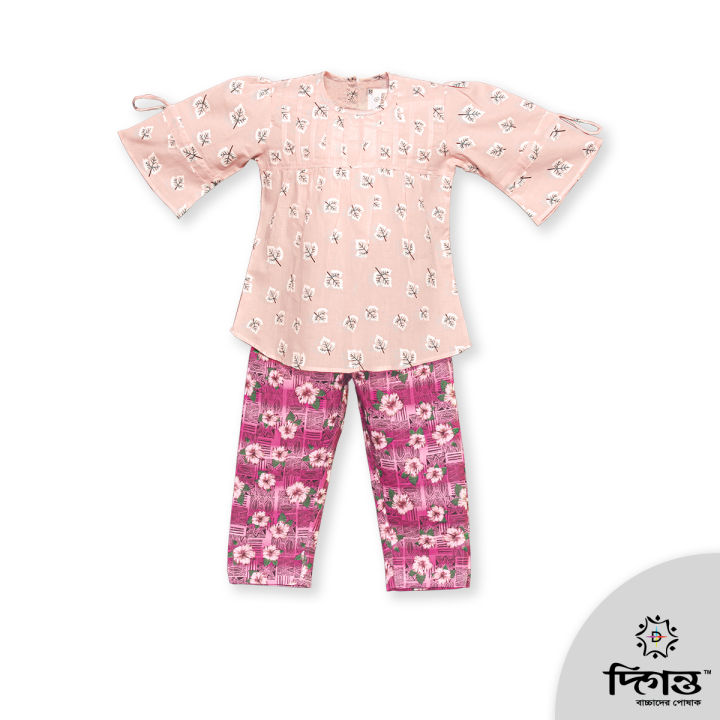 Brown Leaves Print & Majenda Malti Colour Cotton Pant Tops for Girls ...