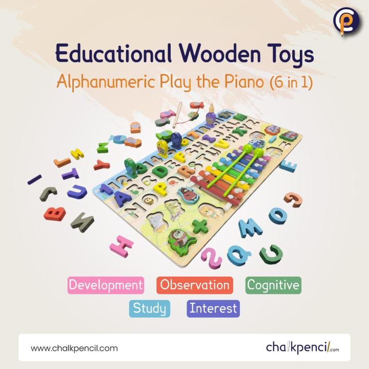 Educational Wooden Toys Alphanumeric Play the Piano 6 in 1 | Daraz.com.bd