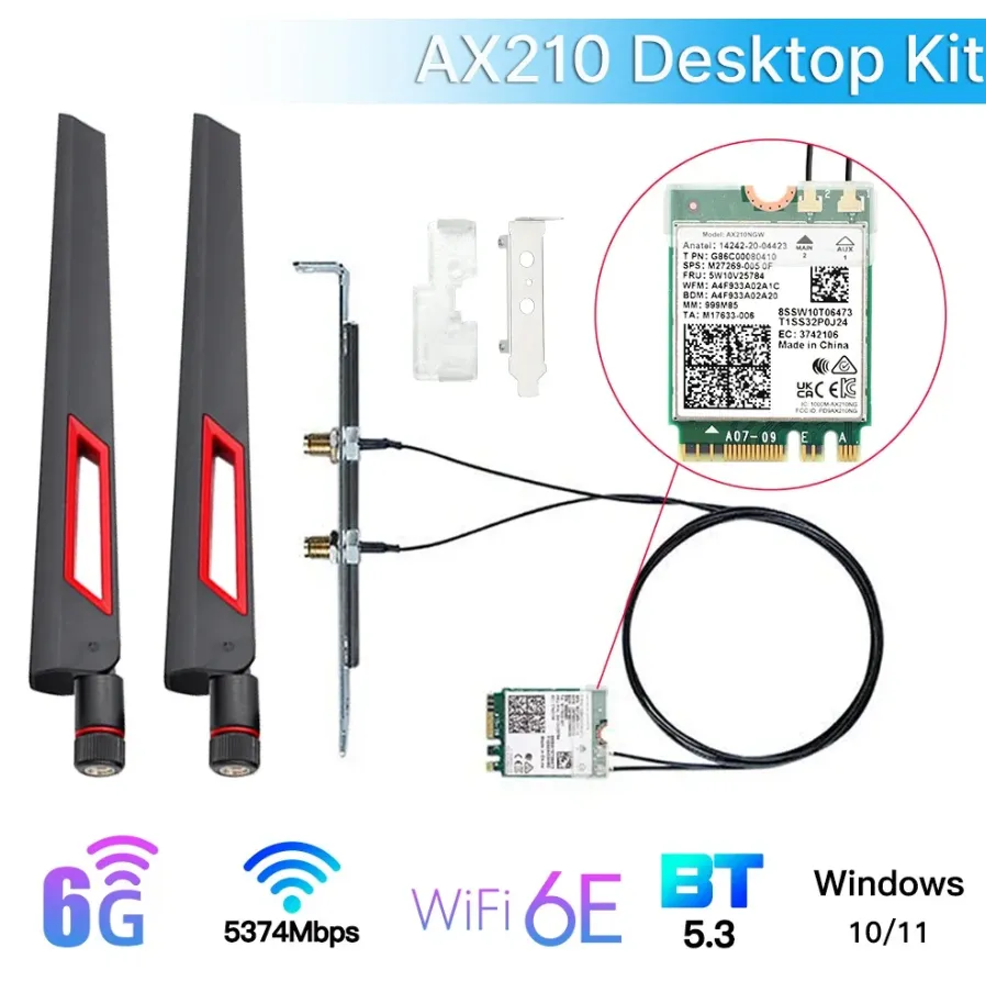 WiFi 6E Intel AX210 Bluetooth 5.3 M.2 Wireless Card AX210NGW 2.4Ghz ...
