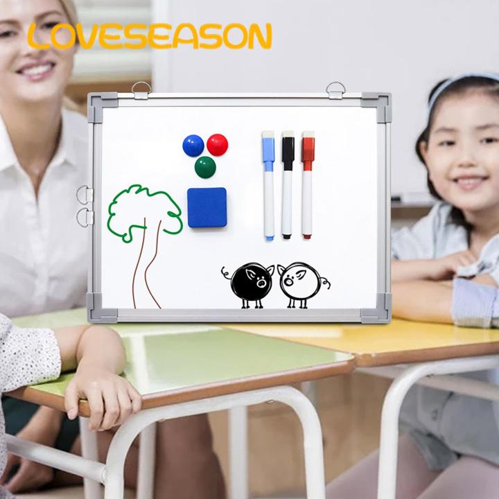 Wall Mountable Whiteboard Double-sided Magnetic Whiteboard with Hooks ...
