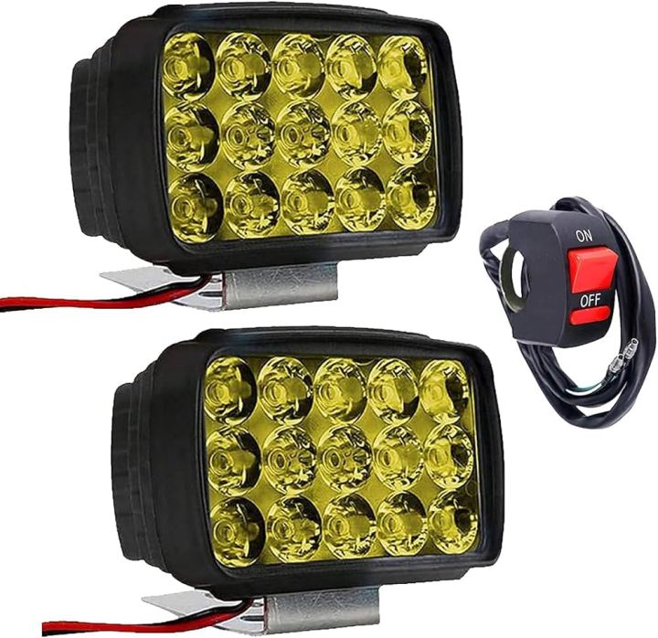 High Power Heavy Duty 15 LED Yellow Fog Lights With 2 Piece On-Off ...