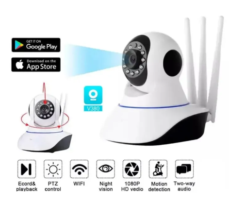 Wifi IP Camera V380 Pro Three Antenna With LAN Port Night Vision Smart ...
