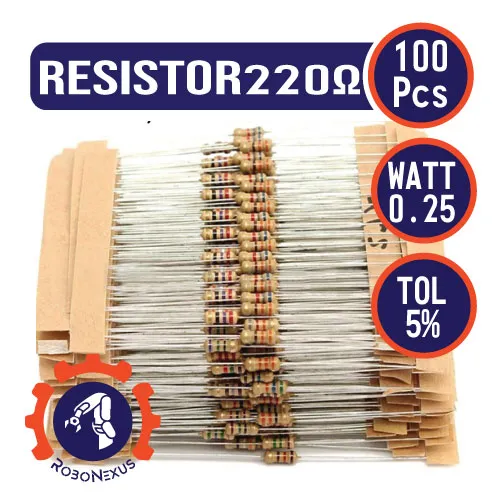 100Pcs - 220 Ohm Resistor 0.25 Watt 1/4W Carbon Film 5% Tolerance Fixed ...