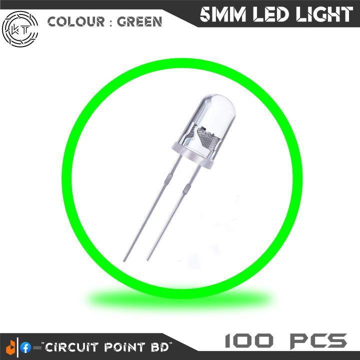 100Pcs -DC 5mm Green LED Light Round Transparent (Bright) 100 Pcs Pack ...