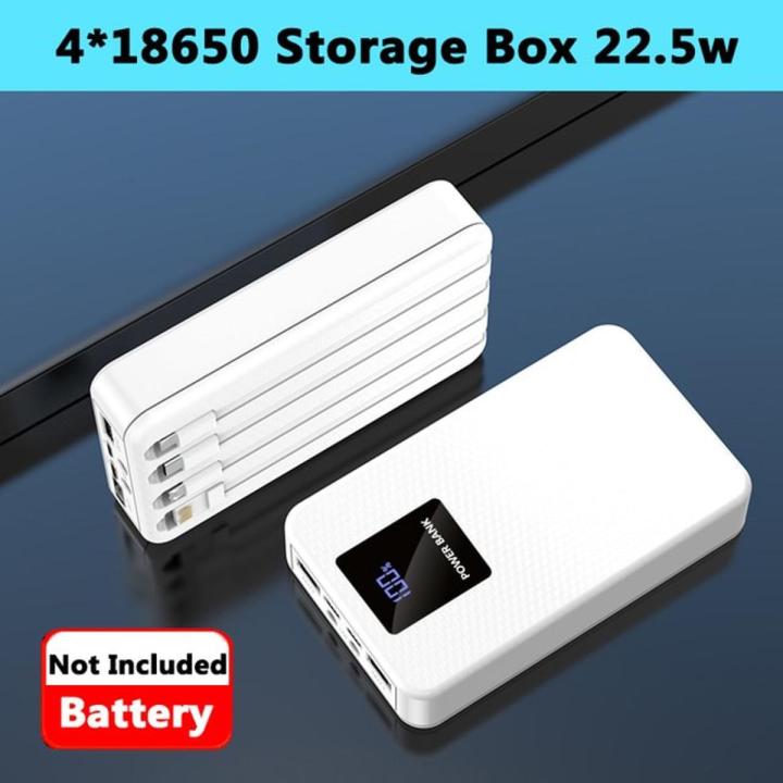 4 Cable Fast Power Bank Box Kit Flashlight USB Type C 18650 Battery ...