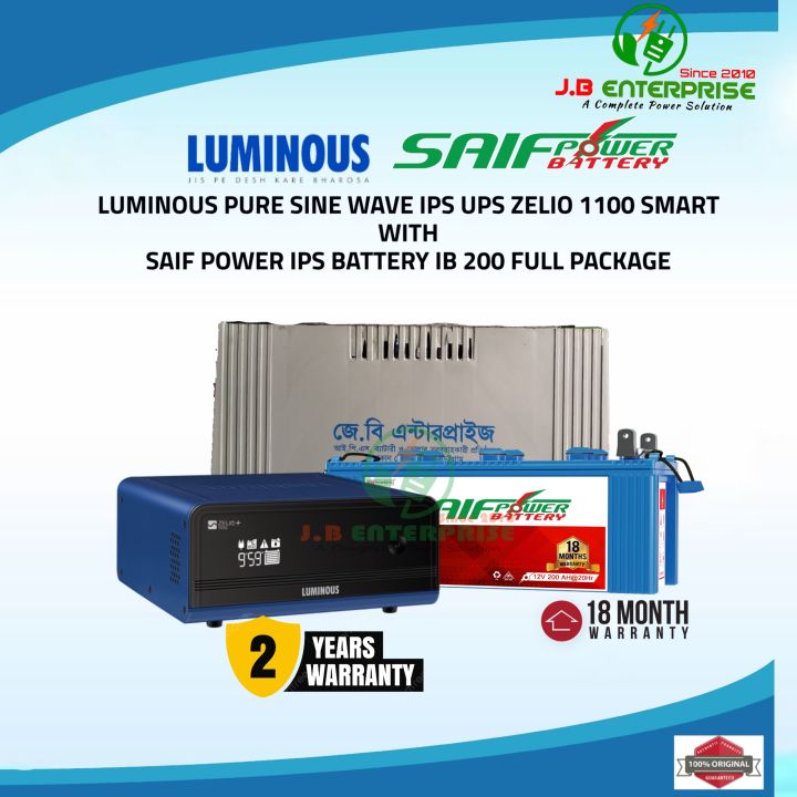 LUMINOUS ZELIO 1100 IPS UPS WITH SAIF POWER BATTERY IB 200 AND BATTERY ...