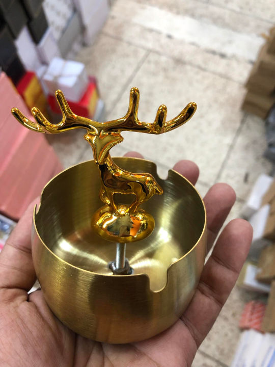 Metal Ashtray Round Stainless Steel Ashtray Gold Deer Cigar Ashtray ...