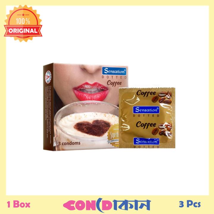 Sensation Super Dotted Coffee Flavor Condom 1 Box (3 pcs) | Daraz.com.bd