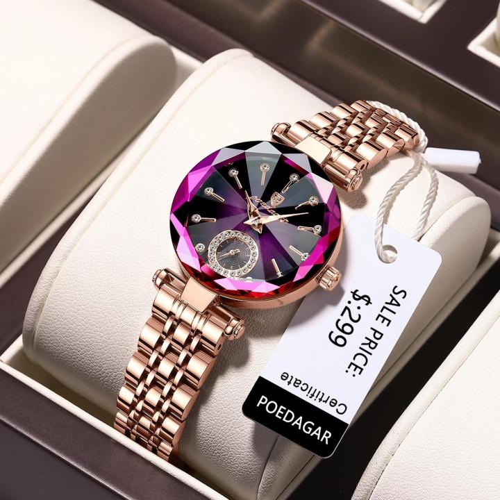 POEDAGAR 719 Quartz Watch for Women Luxury Diamond Chronograph Second ...