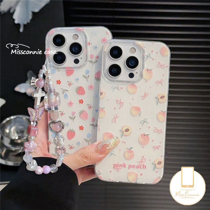 Cute Pink Peach Fashion Strawberry Flowers Tulip Case Compatible for ...