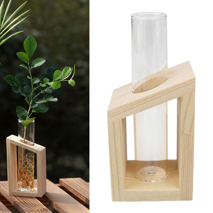 LazaraMall Crystal Glass Test Tube Vase in Wooden Stand Flower Pots for ...