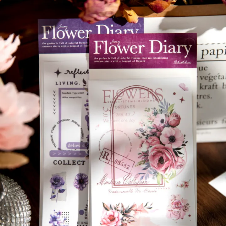 Sweet Journal 6PCS Flower Diary Series Washi Stickers Diary Journaling ...