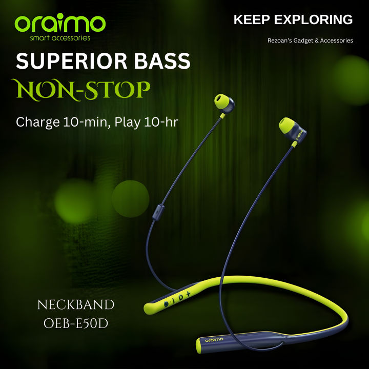 Oraimo Necklace 4 Dual EQ wireless neckband | Daraz.com.bd