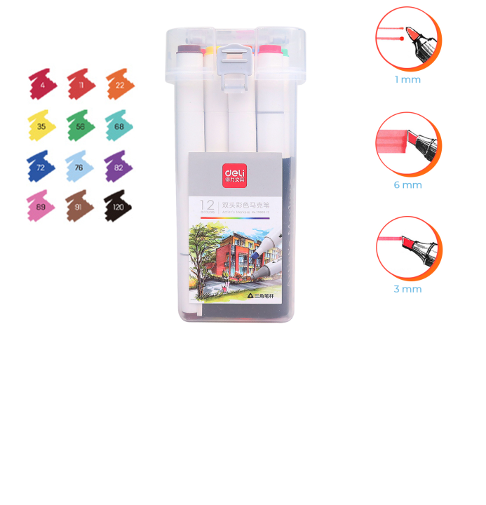 Deli 12 Pcs Instant Dry Dual Tip Art Markers | Daraz.com.bd