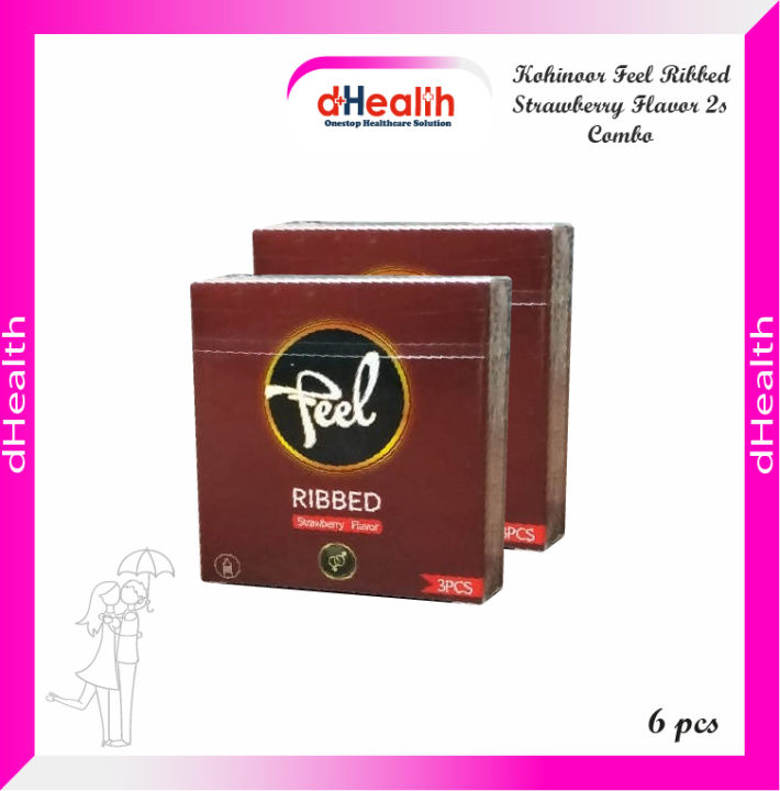 Kohinoor Feel Ribbed Strawberry Flavor Condom 2,s Combo Pack (3x2)=6 ...