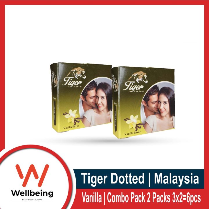 Tiger Dotted Condom For Men Vanilla Flavour Combo Pack 2 Packs 3x2=6pcs ...