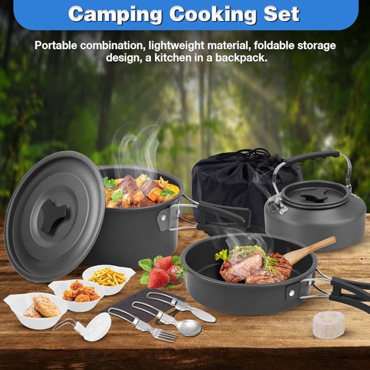 Outdoor Aluminum Camping Cookware Mess Kit, Folding Camping Teapot and ...